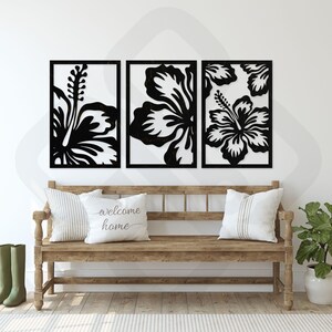 Hibiscus Flower Wood Wall Art Set: Tropical Floral Decor, Hibiscus Wall ...