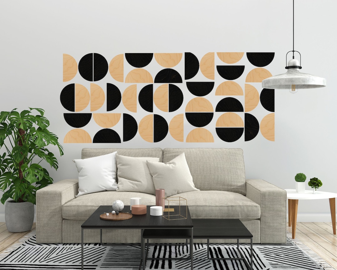 Mid Century Modern Wood Half Circle Wall Decor: Geometric Accent Panels ...