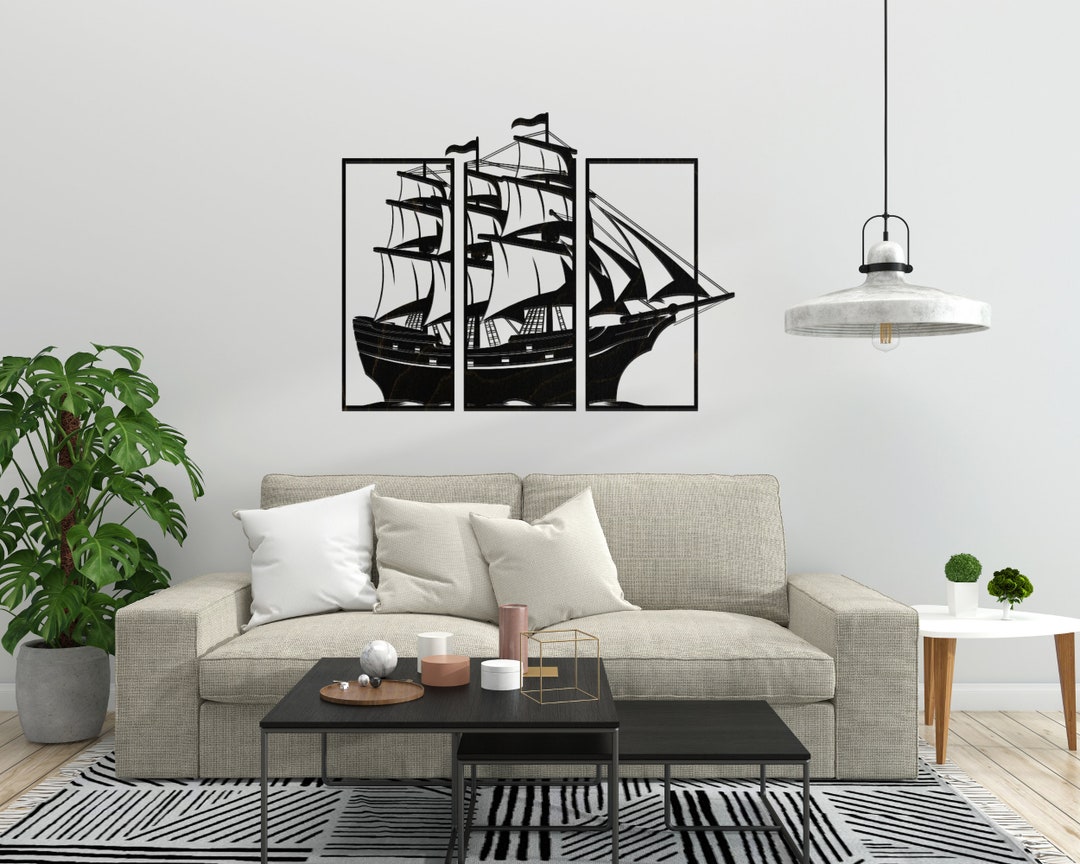 Ship Wall Art, 3 Piece Ship Wall Decor, Large Boat Wall Decor, 3 Piece ...