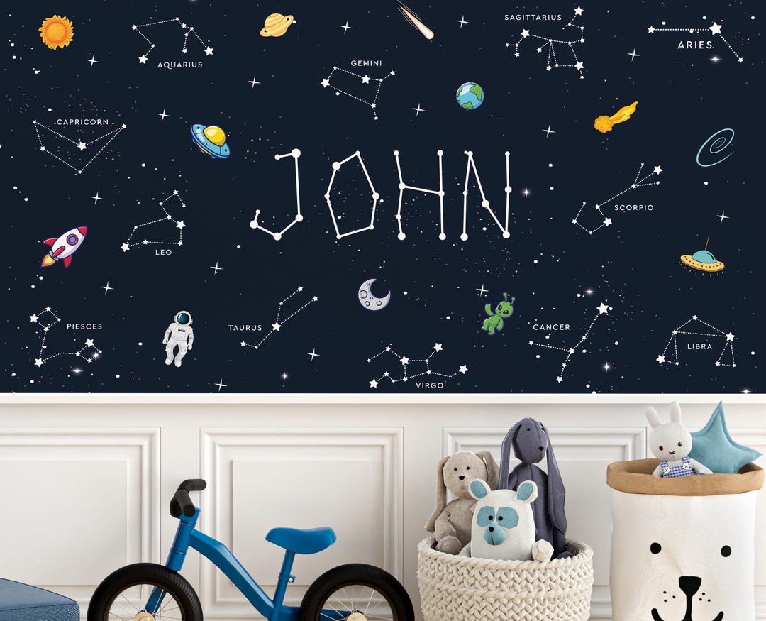 Personalized Space Wall Art With Name, Zodiac Constellation Kids Poster ...