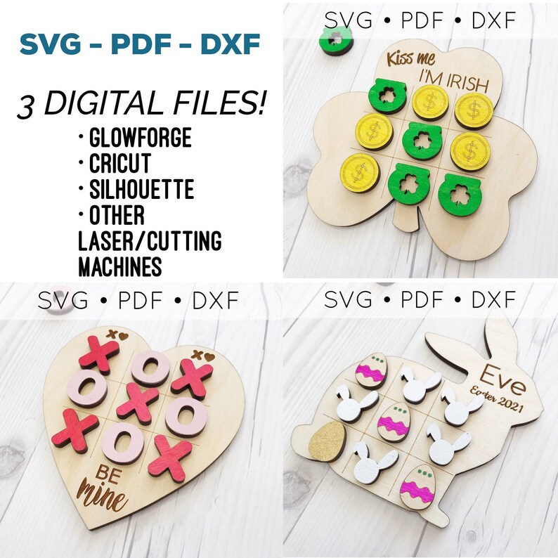 3 Holiday Tic Tac Toe SVG Tic Tac Toe Digital Files - Etsy