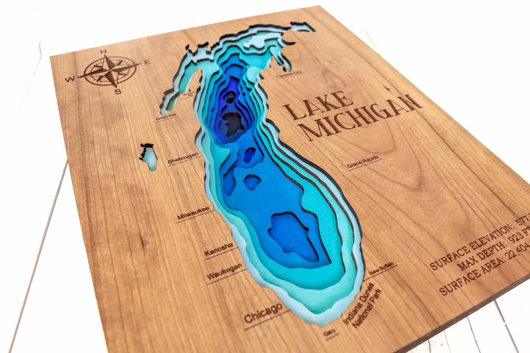3D Lake Michigan SVG Layered Lake Map Digital File Laser Cut File for ...