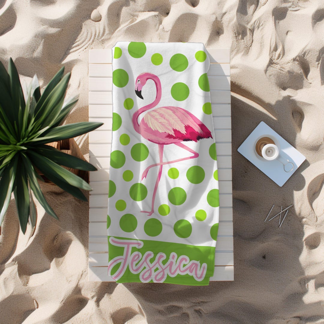 Personalized Name Green Polka Dot Print Beach Towel Beach Lover Gift ...