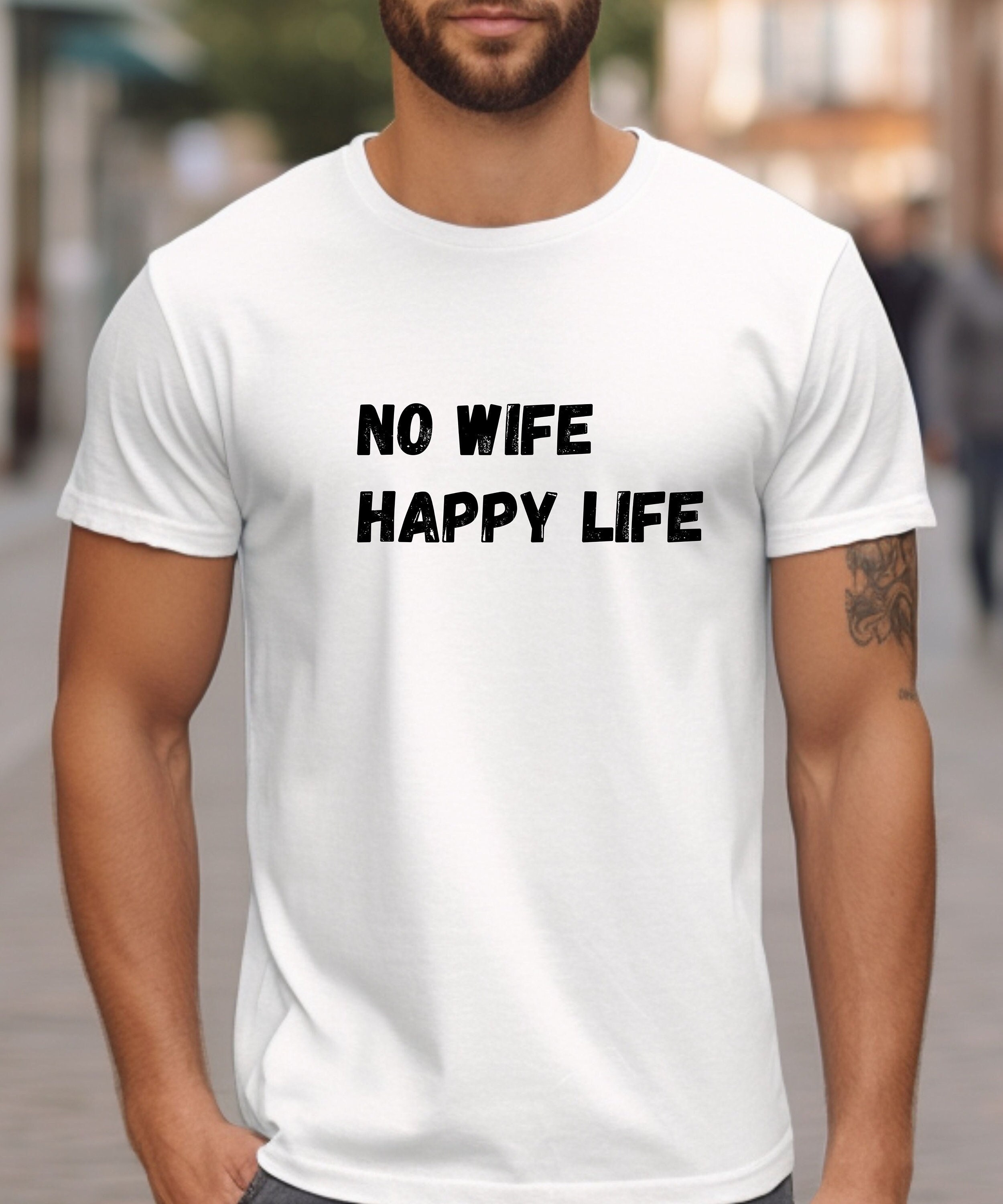 Funny Shirt, NO WIFE Happy Life, Men's Cool Vibes T-shirt, Comical T Shirt, Divorce Shirt, Happy ...