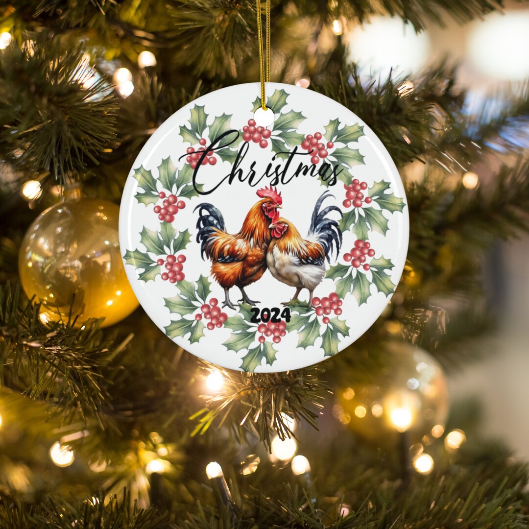 Chicken and Rooster Christmas Together Ceramic Ornament, CUSTOM German ...