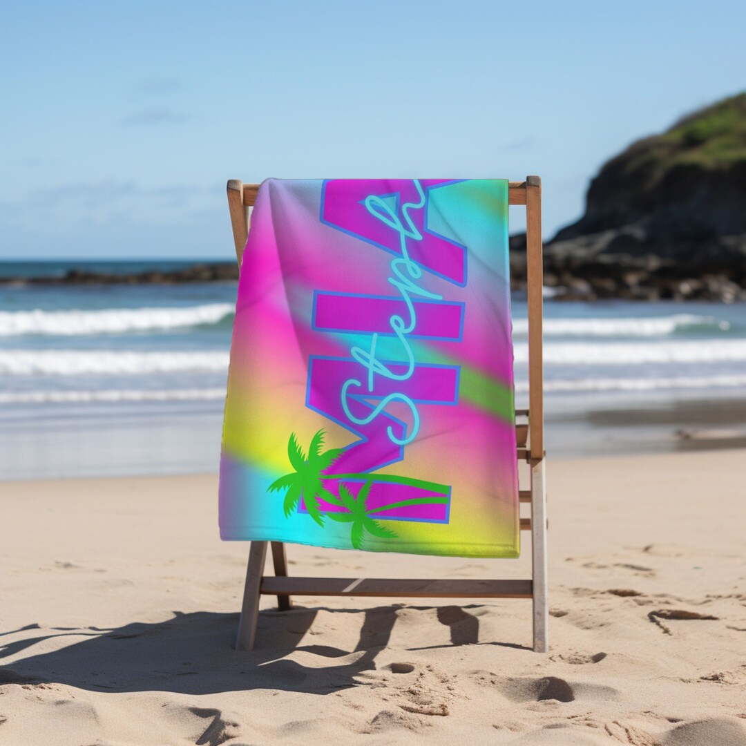Personalized MIAMI Beach Towel With Neon Colors, Miami Beach, Christmas ...