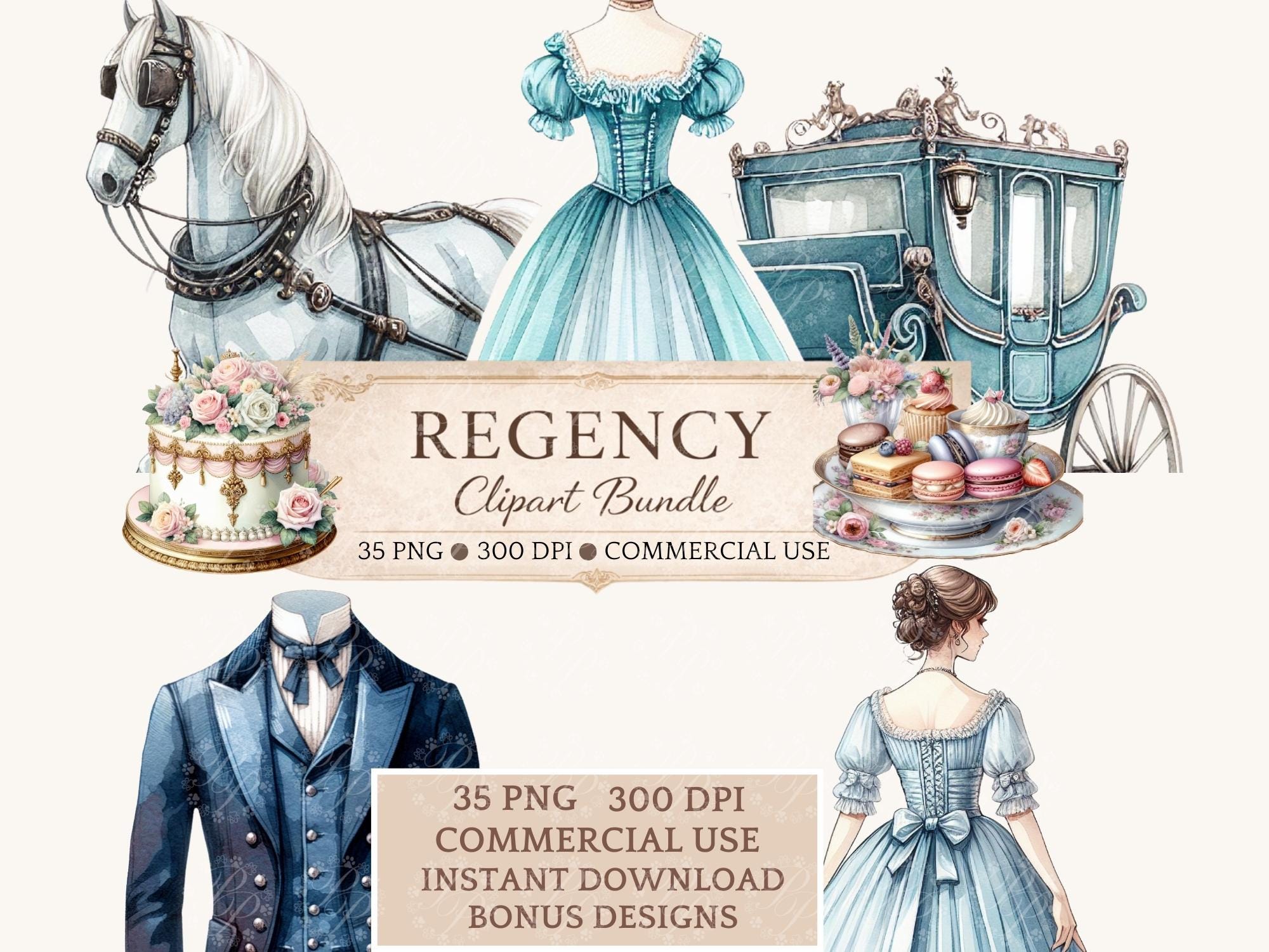 Regency Scene Clipart Bundle | 12 Regency Scenes | Historical Manor ...