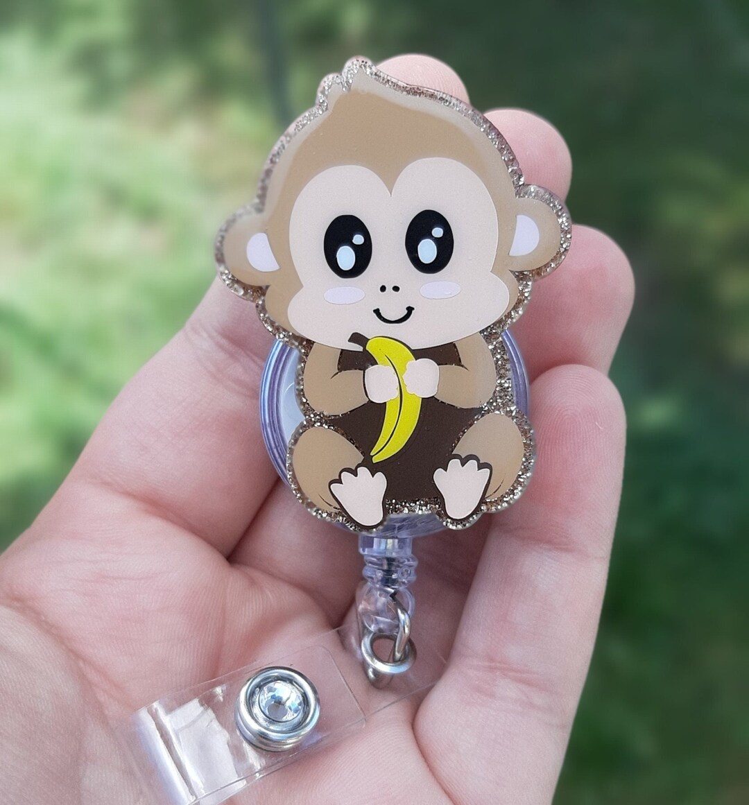 Cute Baby Monkey, Interchangeable Badge Reel, Cute Badge Reel, Custom ...