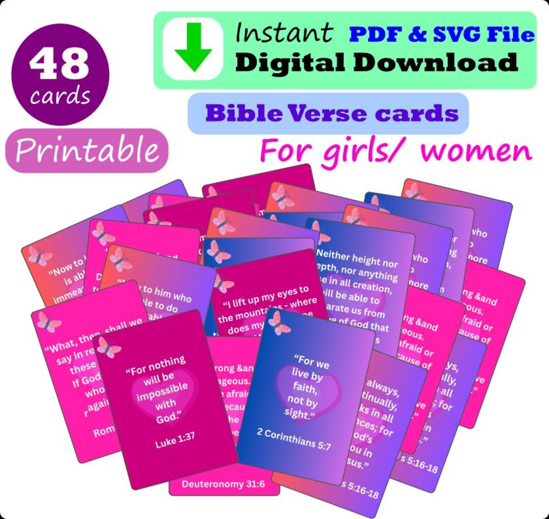 Printable Bible Verse Cards: Pink Purple Scripture Affirmations (PDF ...