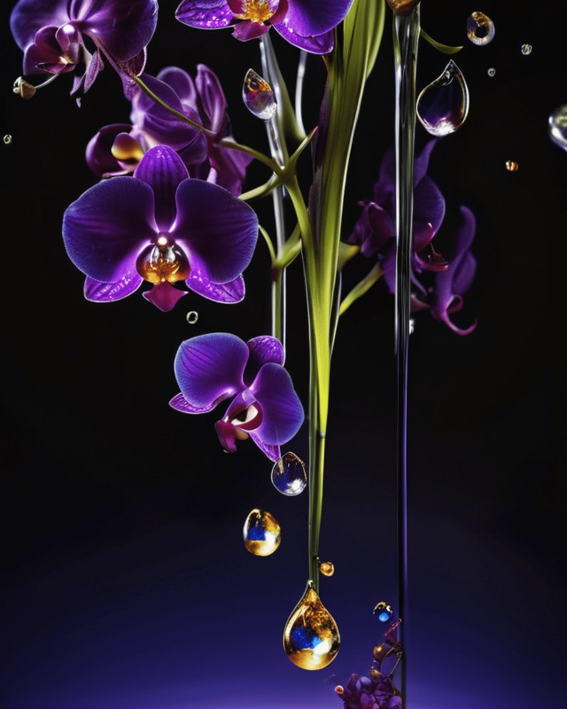 Bundle Digital Art Floral Orchid With Drops Digital Prints Instant ...