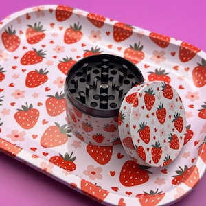Rolling Tray and Grinder Set Strawberries & Flowers, Cute Girly Grinder ...