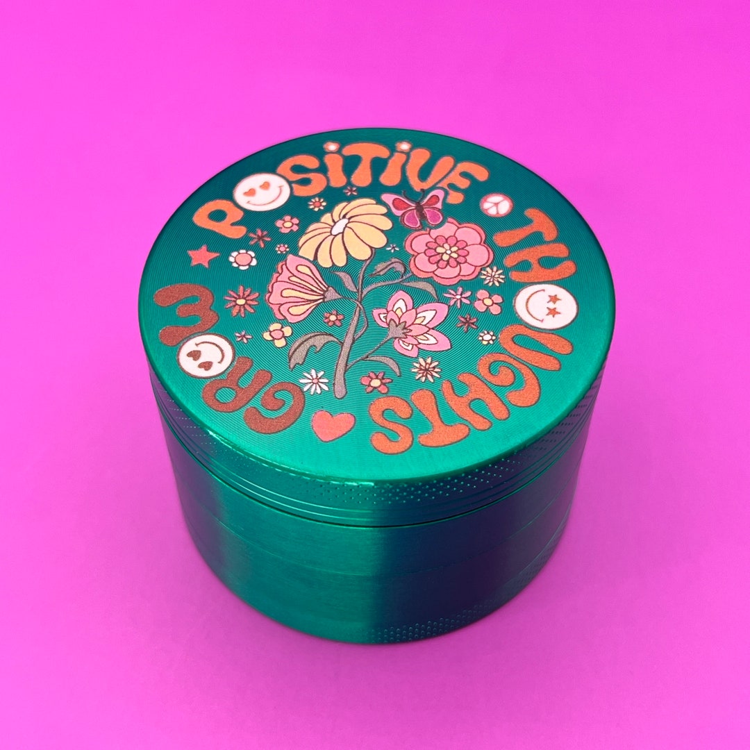 Beautiful Grinder "grow Positive Thoughts" 2.5" - Retro Flowers Grinder ...