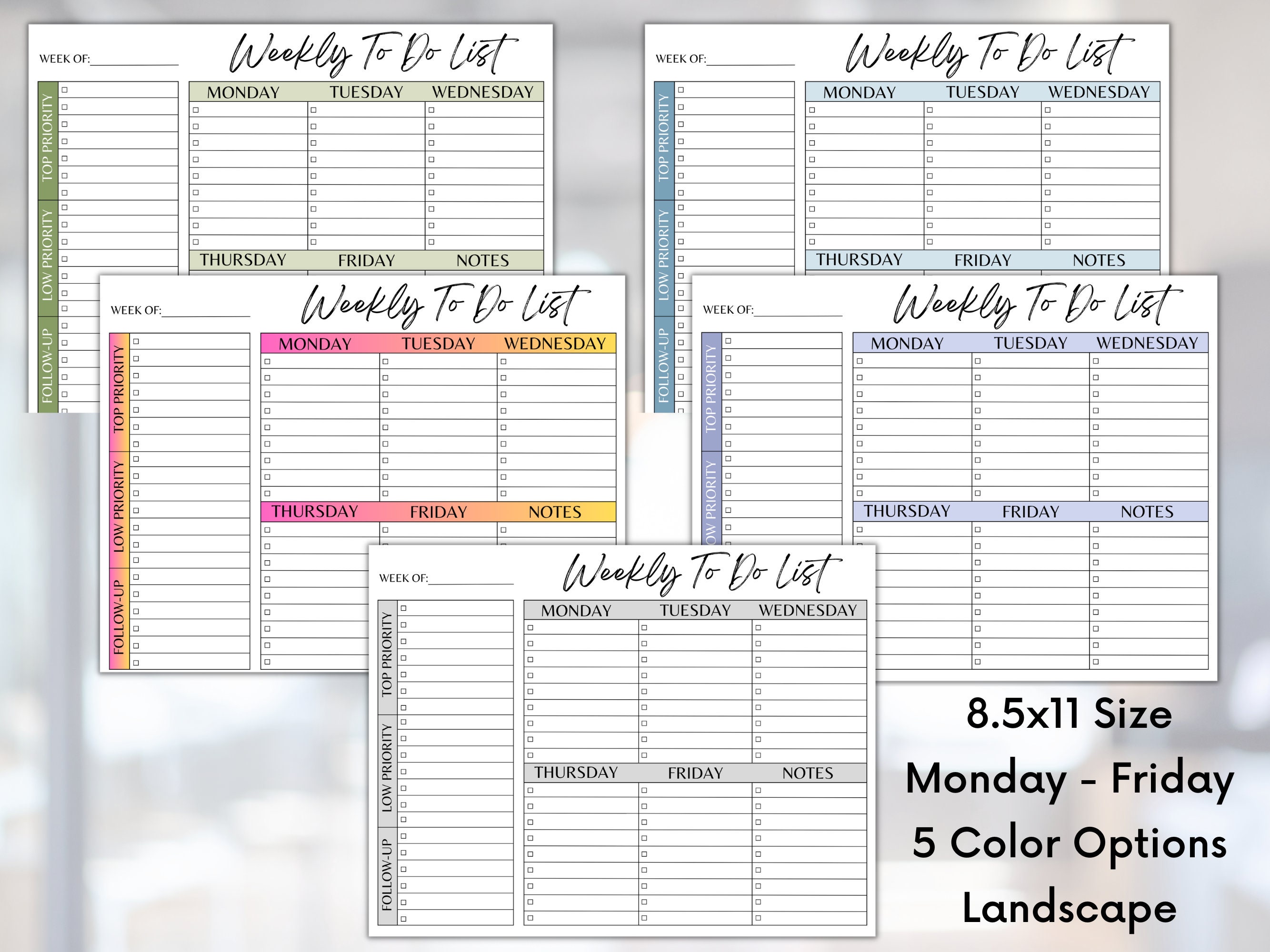 5 Day Weekday Printable Planner | Printable to Do List | Instant ...