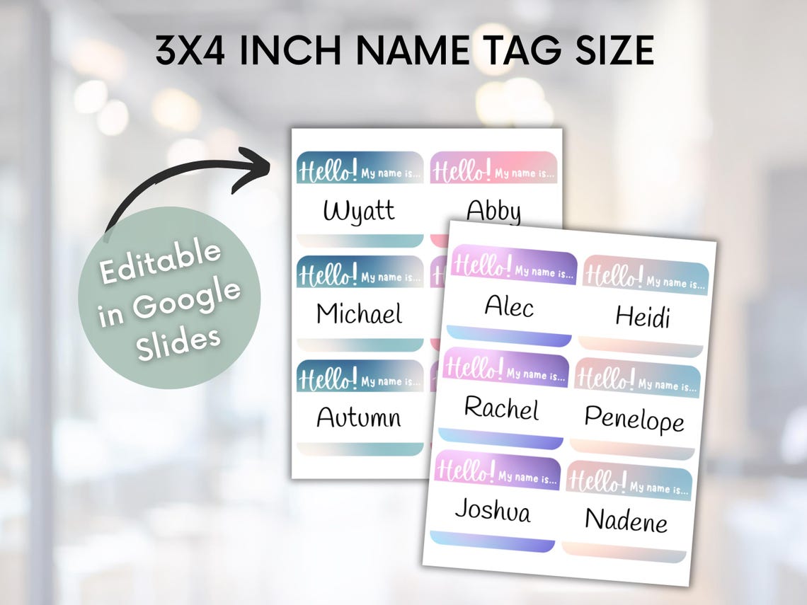 Printable Gradient Hello Name Tags | Customizable Editable Stationery ...