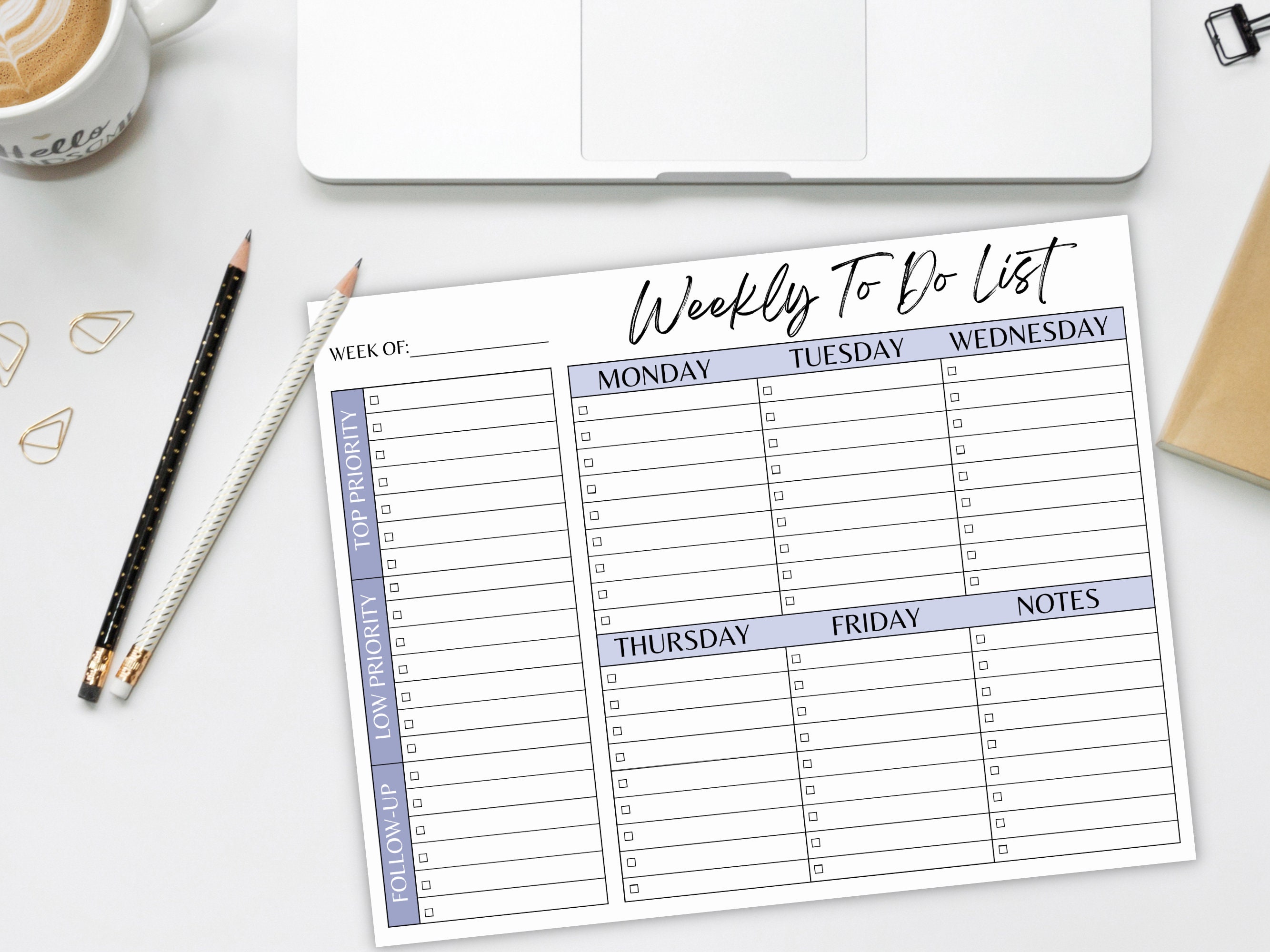 5 Day Weekday Printable Planner | Printable to Do List | Instant ...