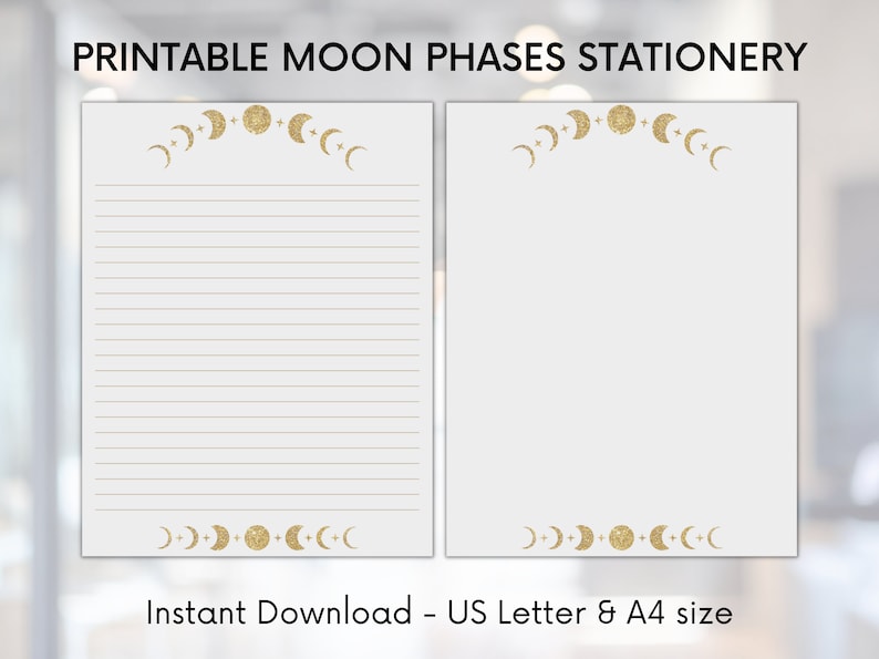 Moon Phases Celestial Printable Stationery | Notepad | Instant Download ...