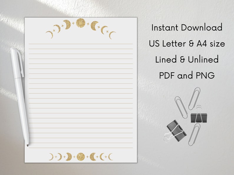 Moon Phases Celestial Printable Stationery Notepad Instant Download - Etsy