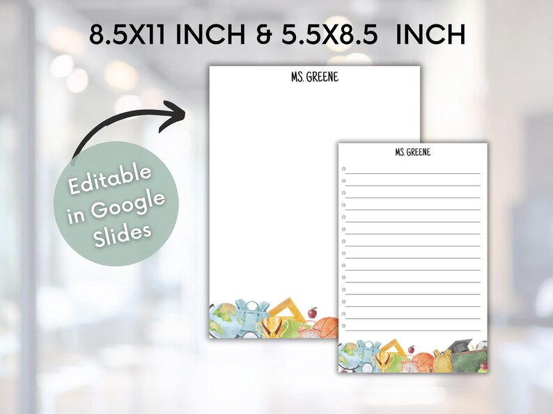 Editable Watercolor Theme Teacher Stationery | Printable Notepad | Back ...