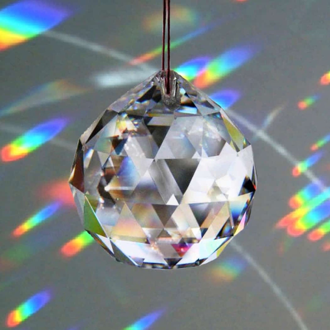 50mm Feng Shui Crystal Faceted K9 Clear Crystal Sphere Round Rainbow ...