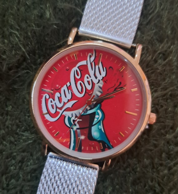 Coca Cola Silver Watch With Red Face. - Gem