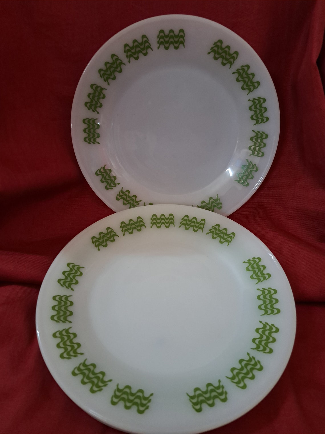 Vintage TERMO-RAY Dessert Plates, 1970s Green Wave Pyrex Style, Set of ...