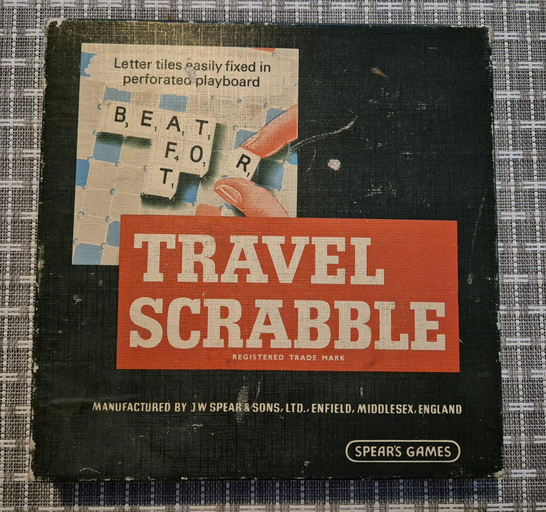 Vintage Travel Scrabble Peg Board – 1950s/60s JW Spear – 1 Tile Missing ...