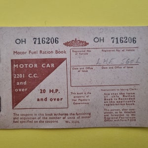 Vintage Motor Fuel RATION BOOK Complete and in Very Good Condition OH ...