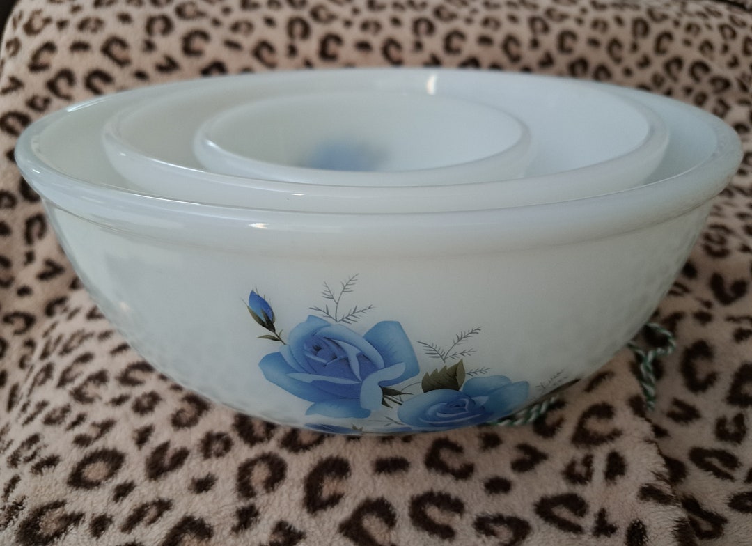 Rare Vintage PHOENIX OPALWARE Blue Roses Pattern 1970s Nesting Bowls ...
