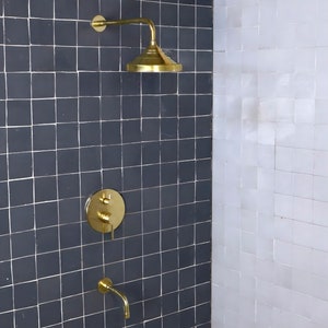 Unlacquered Brass Shower System Set, Built in Tub Filler, Shower Tub ...