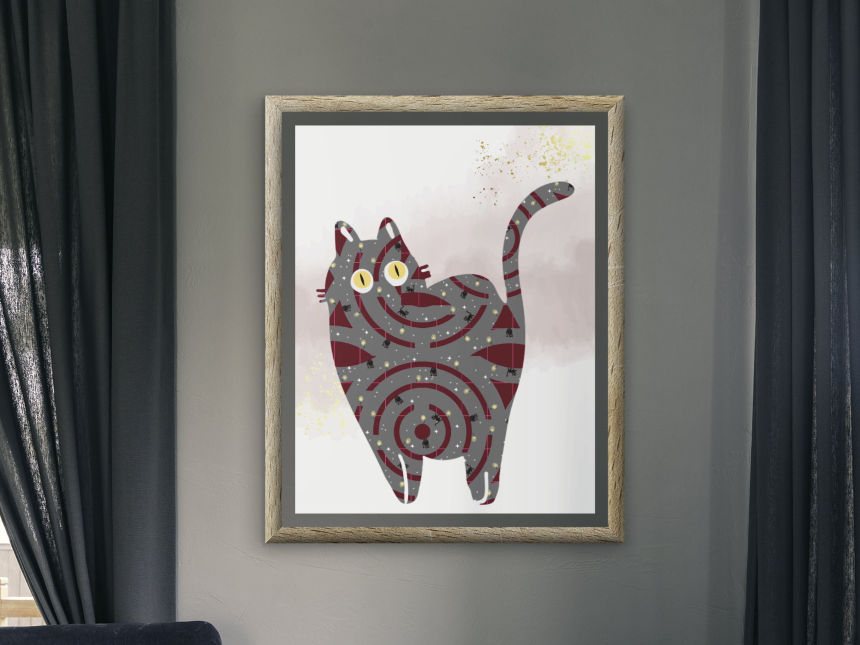 Cat Digital Download Animal Maze Art Cat Wall Art Cat Wall Decor Print ...