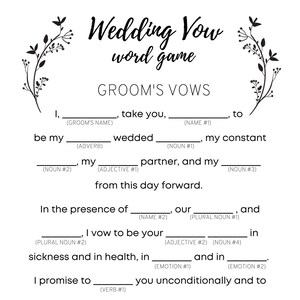 Wedding Vows Word Game - Floral - His & Hers Version - Etsy