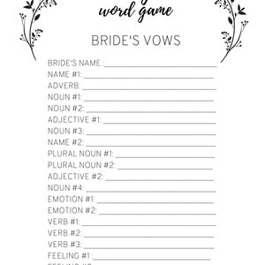 Wedding Vows Word Game - Floral - His & Hers Version - Etsy