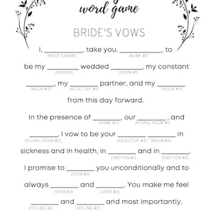 Wedding Vows Word Game - Floral - His & Hers Version - Etsy