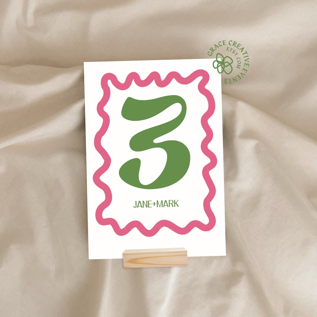 Custom Bold Color Squiggle Frame Table Number Template | Printable ...