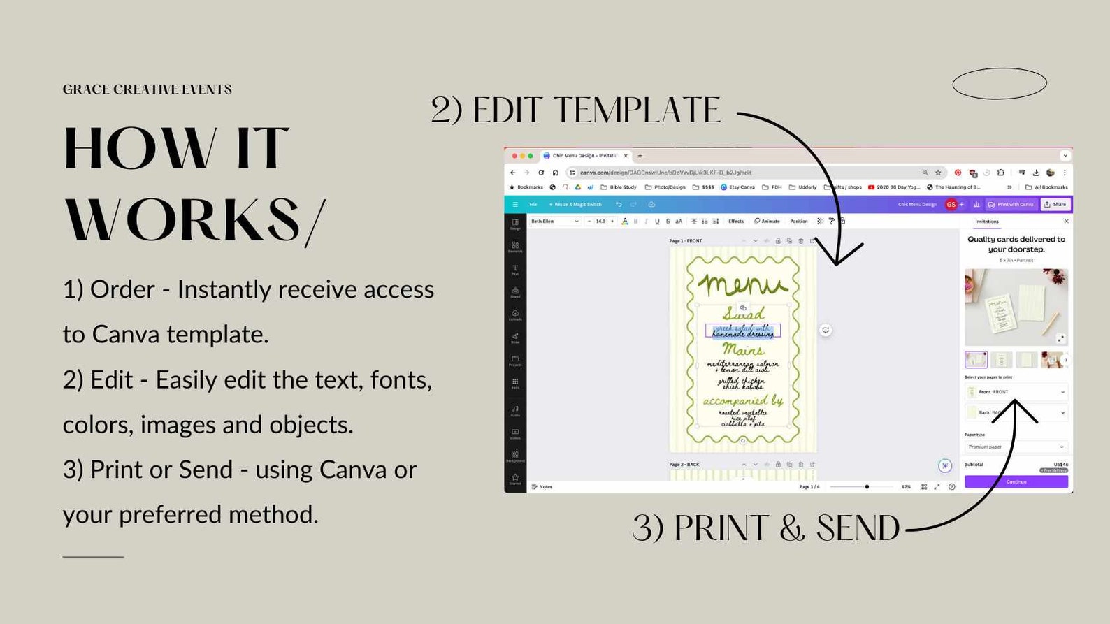 Custom Hand Drawn Wedding Menu - Digital Template | Hand-drawn Menu ...