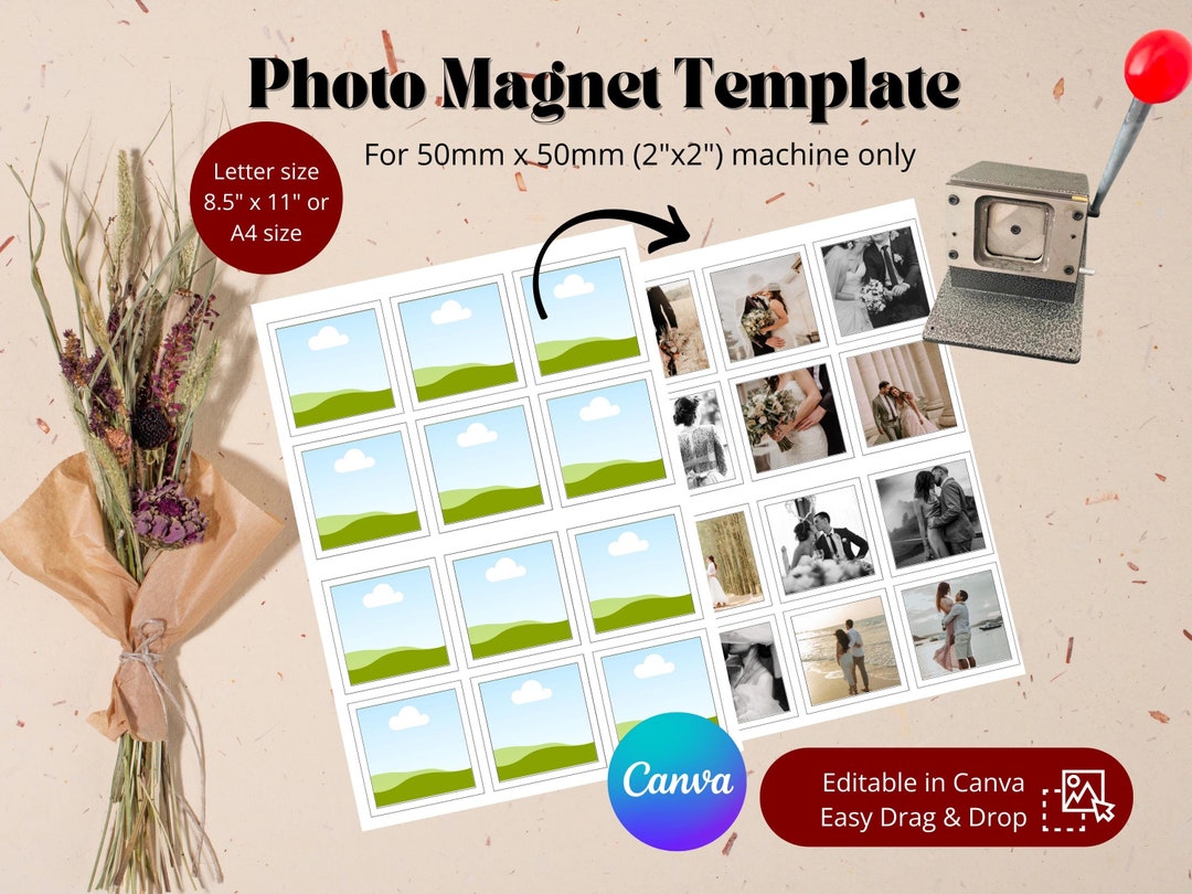 2x2 Photo Magnet Template | Square Magnet Template | 50mm X 50mm Fridge ...