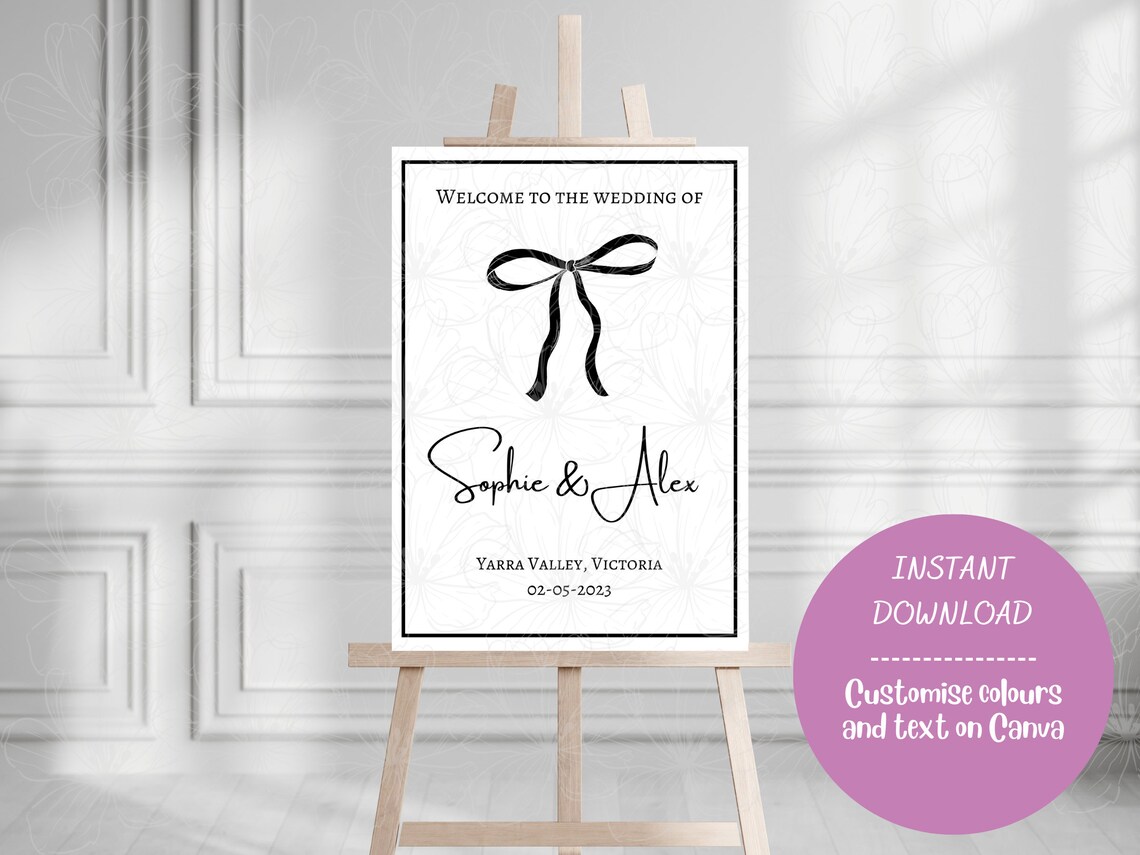 Black Bow Wedding Welcome Sign | Hens | Bridal Shower| Bachelorette ...