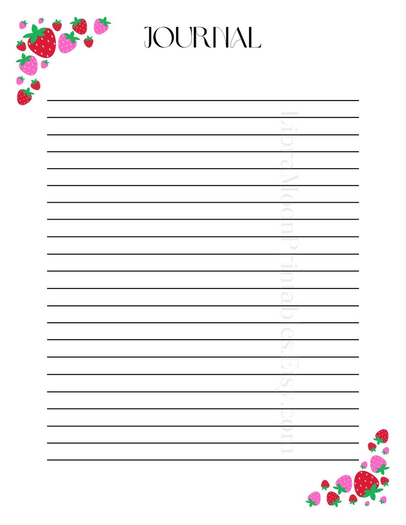 Strawberry Lined Journal - PDF - Printables - Instant Download - Etsy