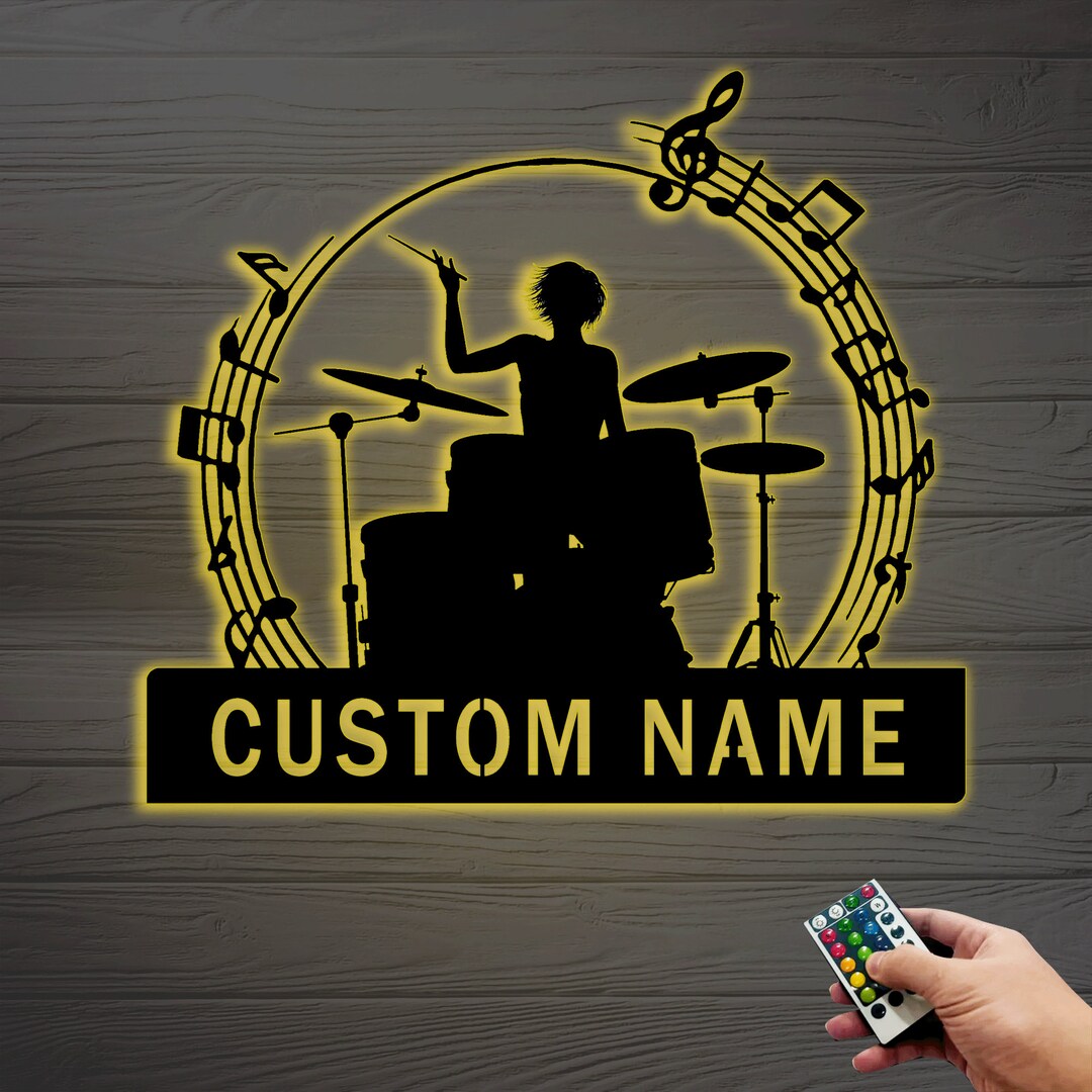 Custom Drummer Metal Sign With LED Light,personalized Drummer Name Sign ...