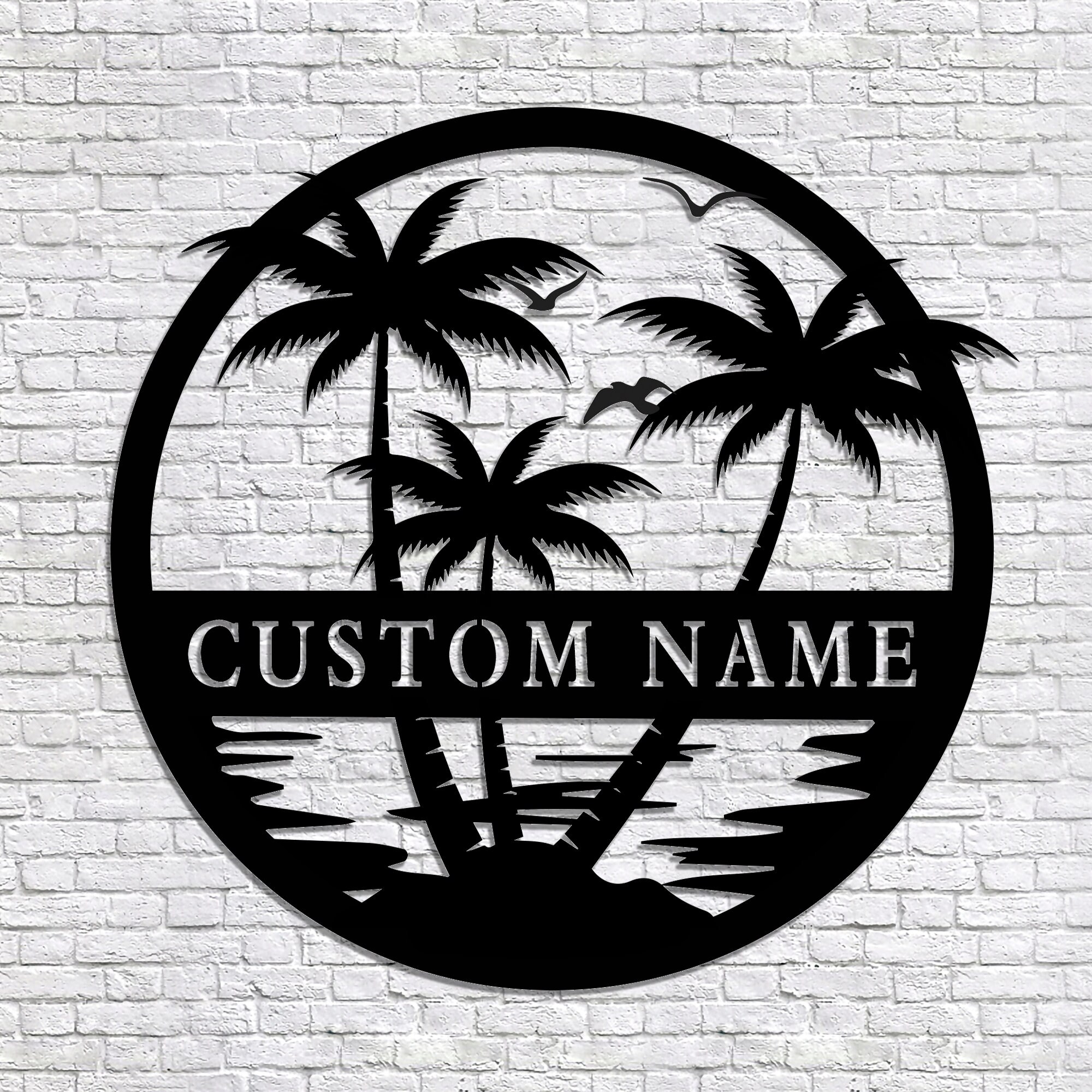 Custom Lighted Metal Palm Tree Beach Sign, Beach House Decor, Surf Home ...