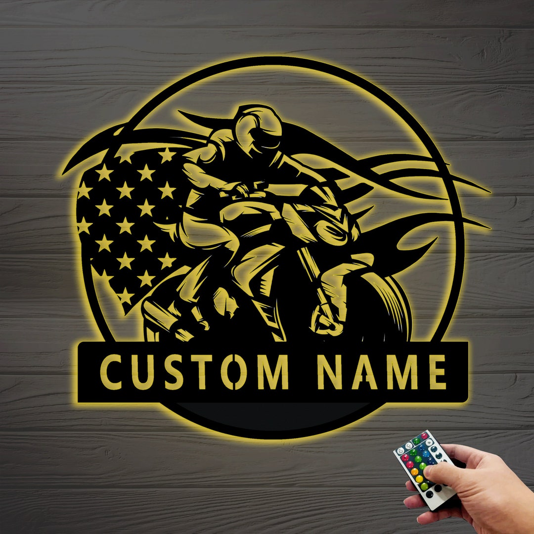 Custom Motorcycle Metal Sign With LED Lightpersonalized Name - Etsy