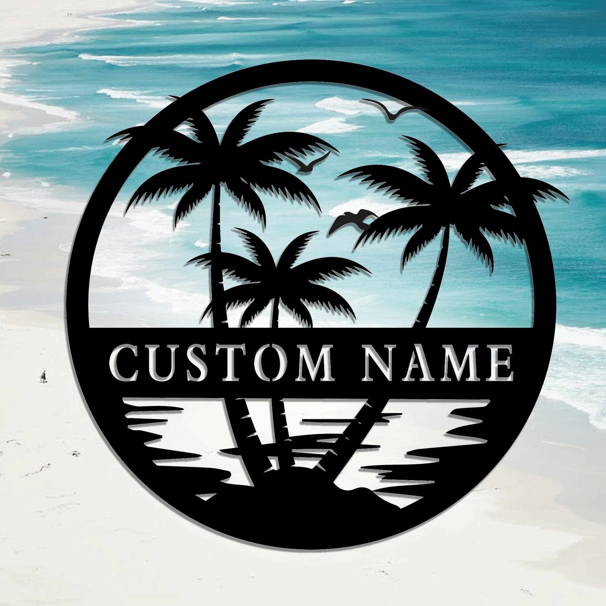 Custom Lighted Metal Palm Tree Beach Sign, Beach House Decor, Surf Home ...