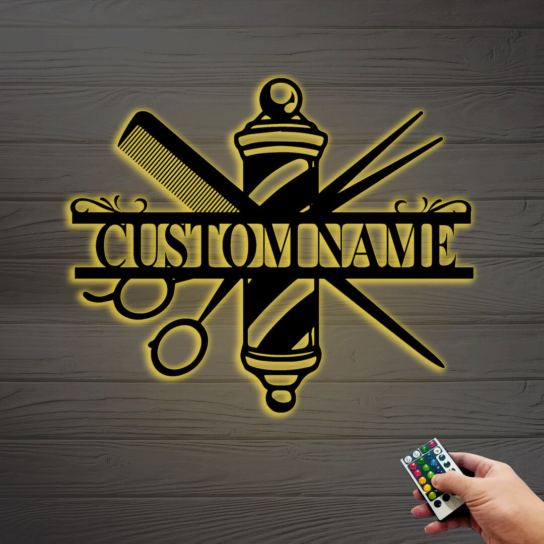 Personalized Barber Shop Metal Sign With LED Light,barber Shop Wall ...