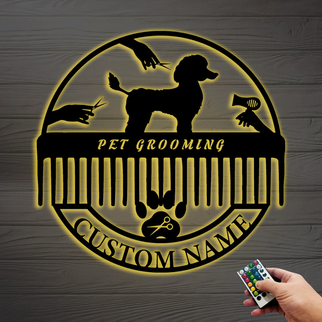 Personalized Dog Grooming Salon Metal Wall Art With LED Lights, Custom ...