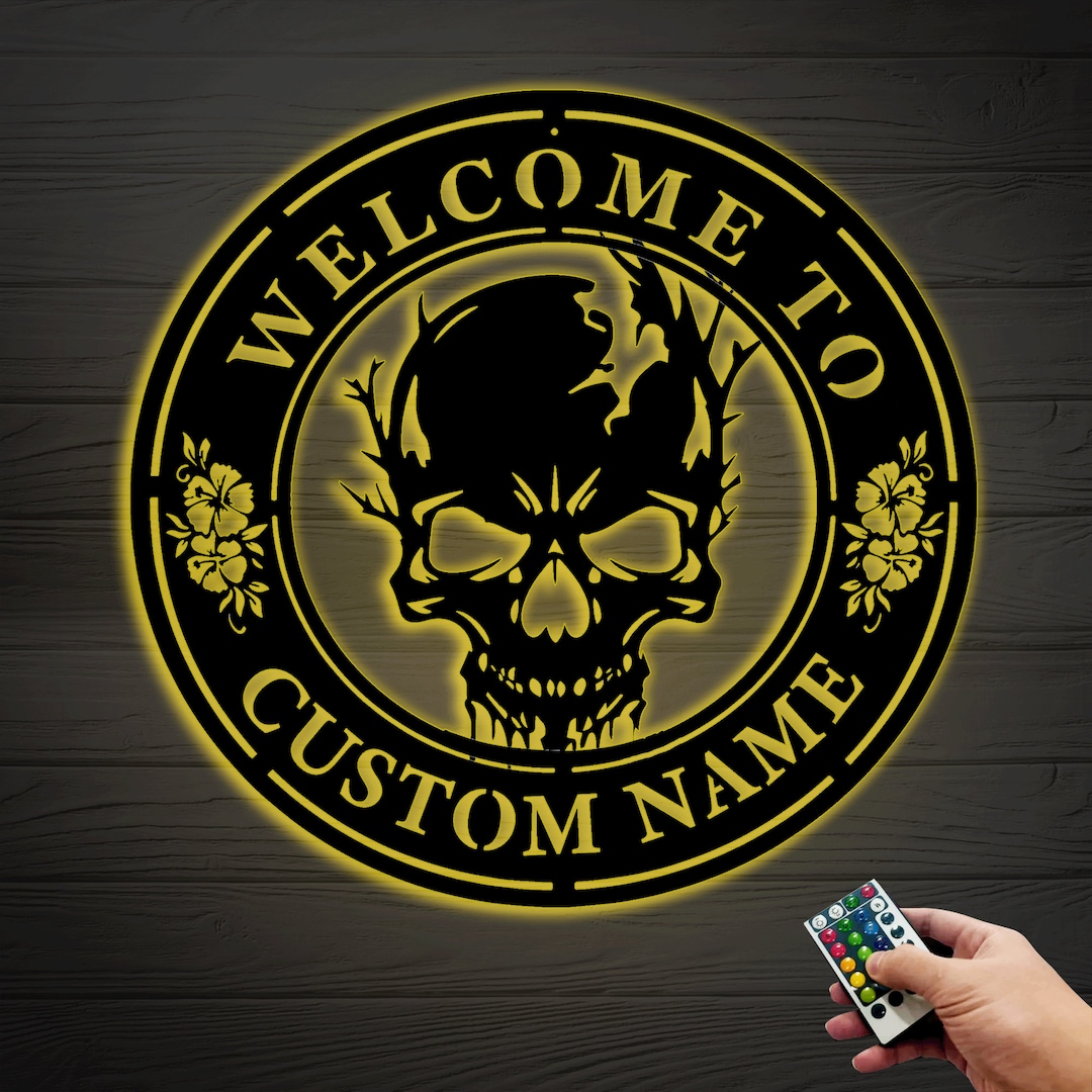 Personalized Sugar Skull Metal Sign With LED Light, Custom Sugar Skull ...