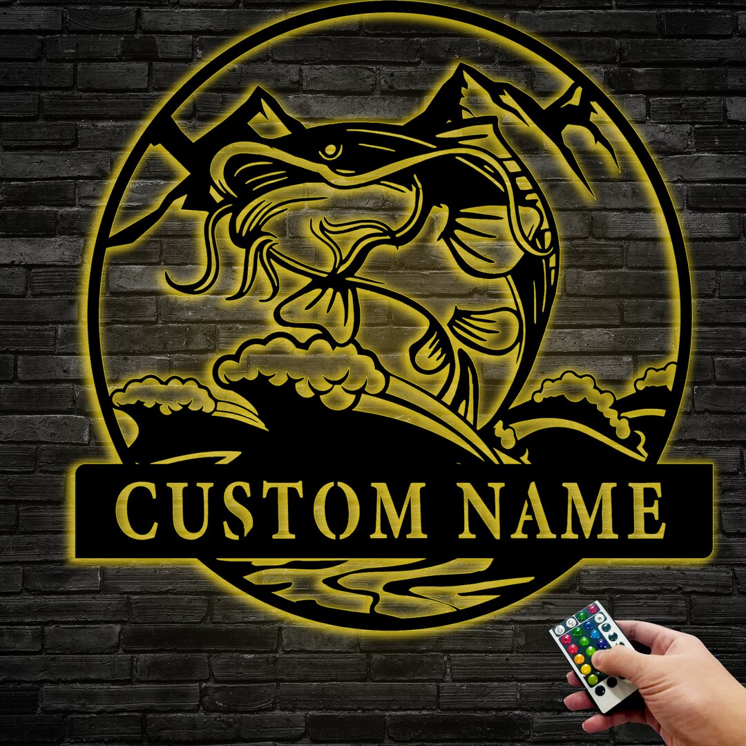 Custom Catfish Fishing Metal Wall Art LED Light ,personalized Fisher ...