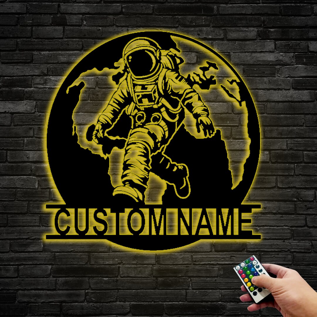 Custom Space Astronaut Metal Wall Art LED Light Personalized Cosmonaut ...