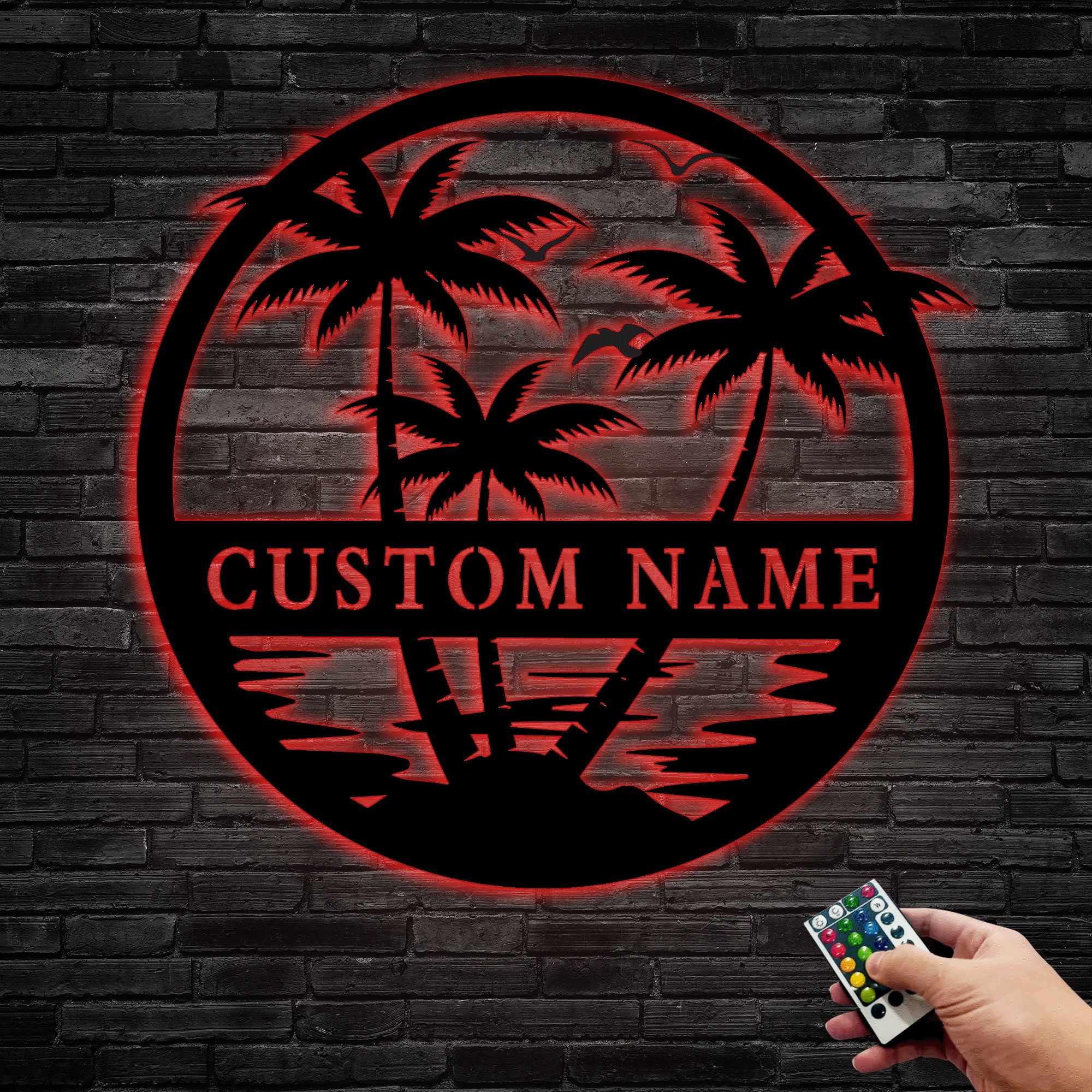 Custom Lighted Metal Palm Tree Beach Sign, Beach House Decor, Surf Home ...