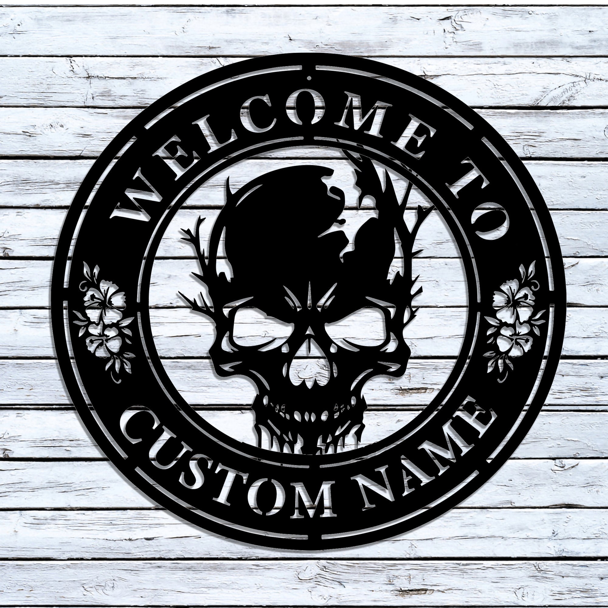 Personalized Sugar Skull Metal Sign With LED Light, Custom Sugar Skull ...