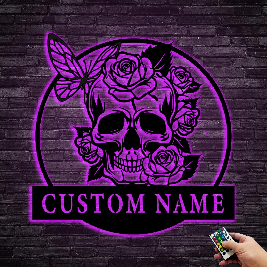 Custom Butterfly Skull Metal Sign, Skull With Flower Sign, Personalized ...